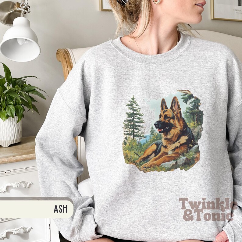 Custom Retro German Shepherd Wilderness Scene Sweatshirt Personalized ...