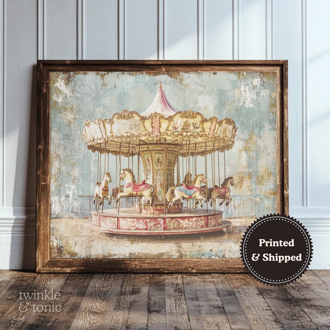 Vintage Carousel Print, Whimsical Toddler Nursery, Rustic Baby Poster ...