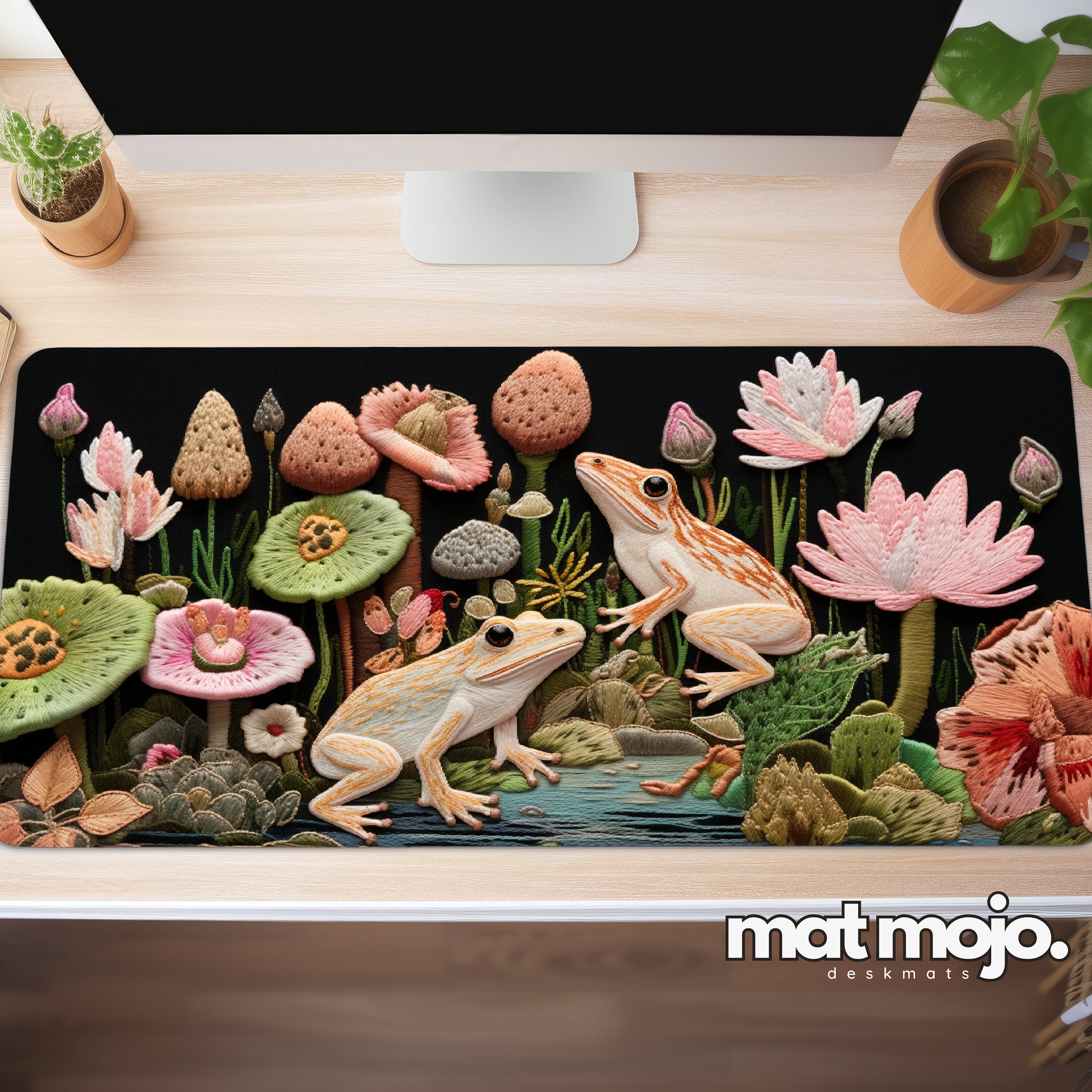 Cute Frog Desk Mat, Large Pastel Mouse Pad, 3D Desk Mat Floral, Nature ...