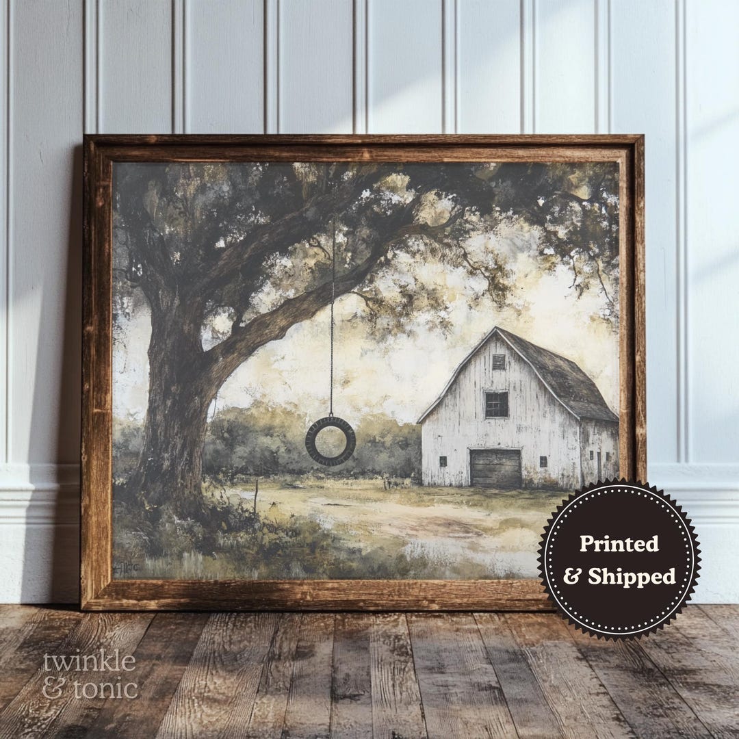 Vintage Barn Poster, Rustic Farmhouse Art, Dark Cottagecore Painting ...