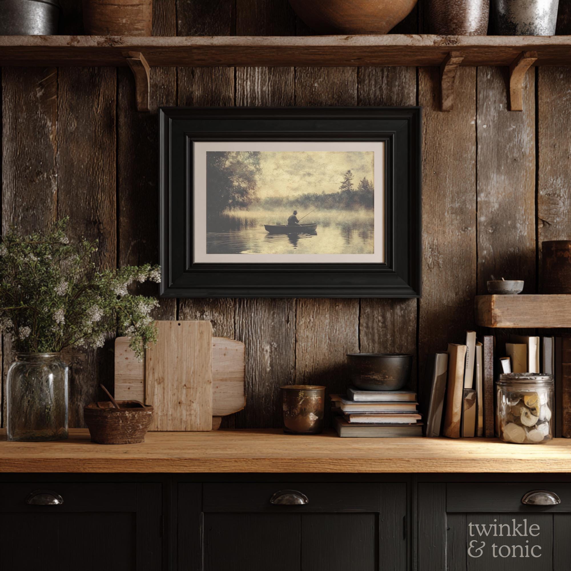 Vintage Fishing Poster, Rustic American Art, Farmhouse Landscape ...
