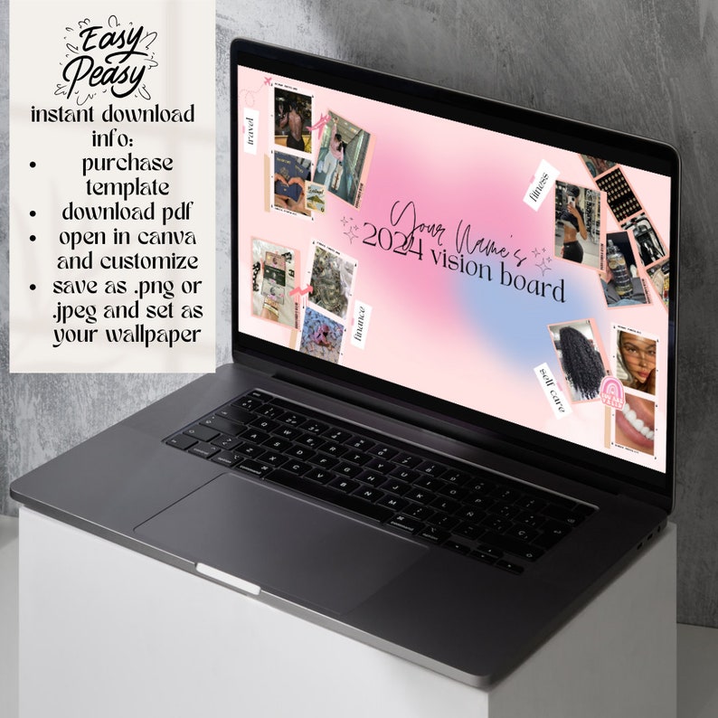 Pink Digital Vision Board Canva Template Wallpaper, Editable 2024 ...