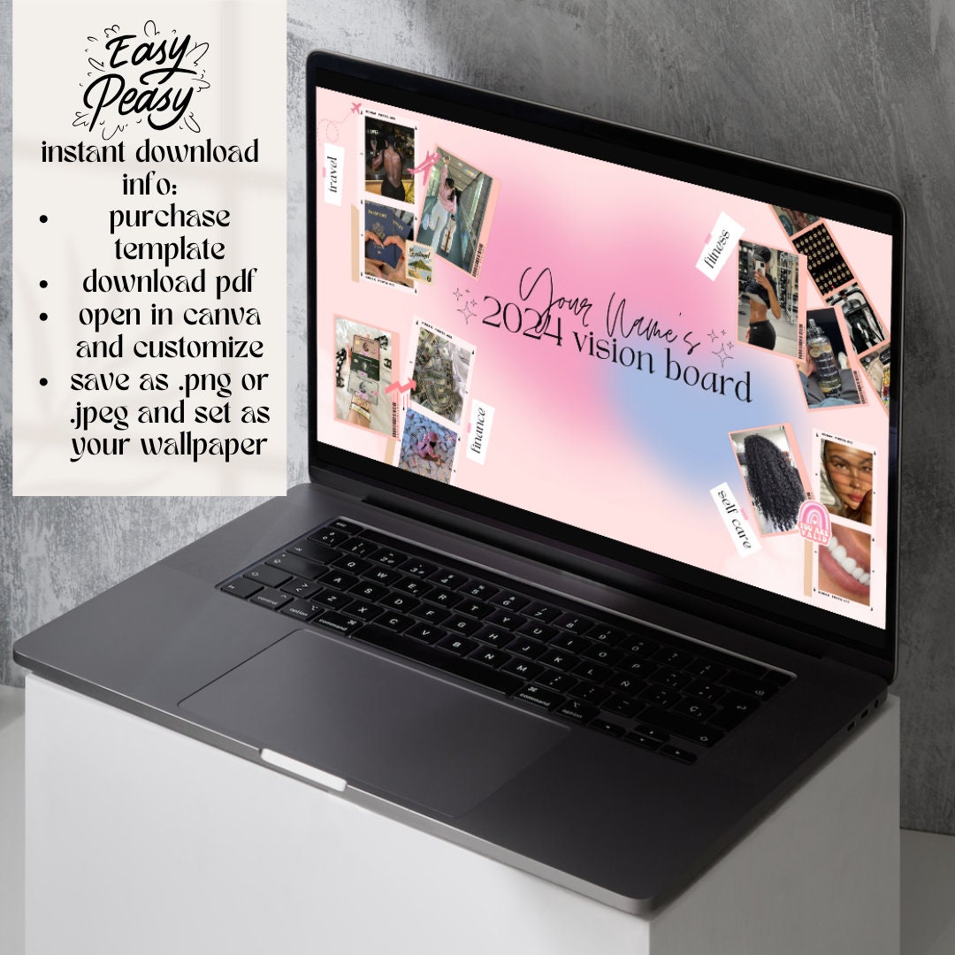 Pink Digital Vision Board Canva Template Wallpaper, Editable 2024 ...