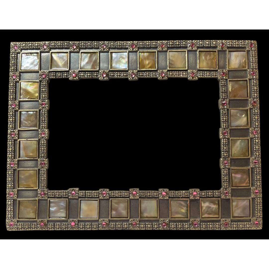 Antique-style Gold Metal & Mother of Pearl Picture Frame With Pink Gem ...