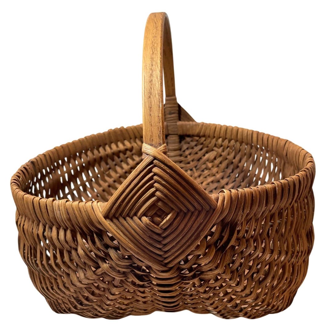 Handwoven Wicker Basket With Handle Rustic Farmhouse Storage or ...
