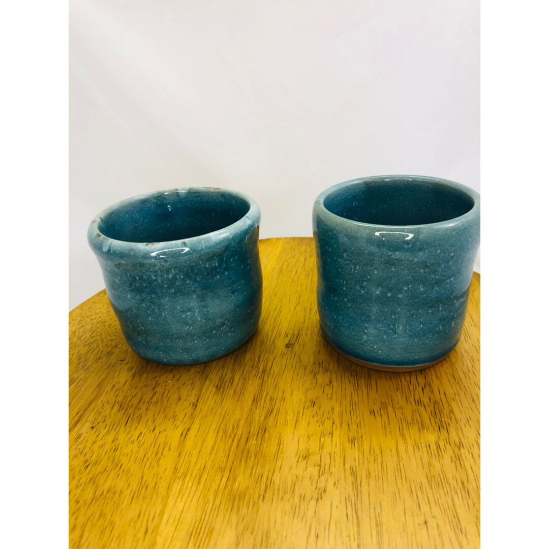 2 Hand Thrown Blue Pottery Planters - Etsy