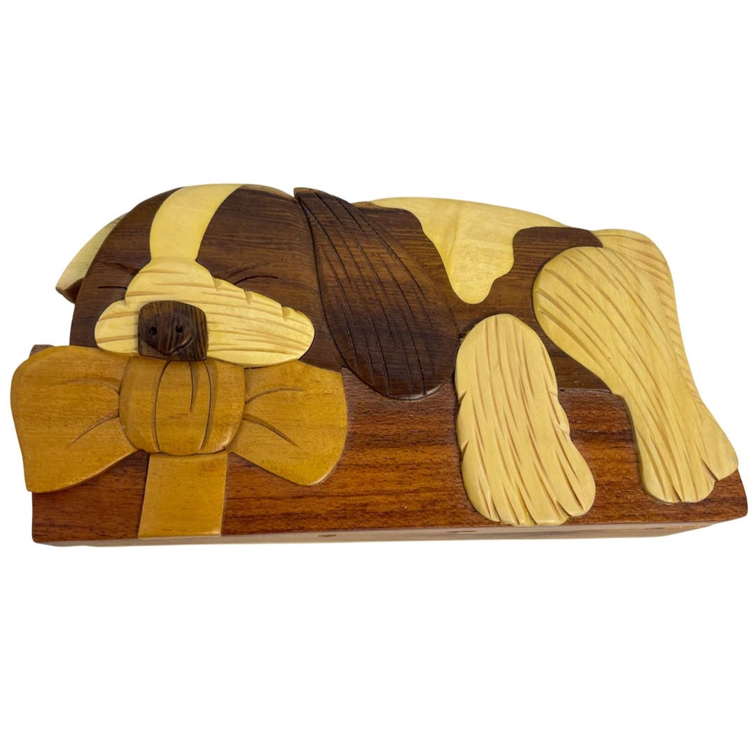 Handcrafted Wooden Dog Puzzle Box With Red Felt Interior - Etsy