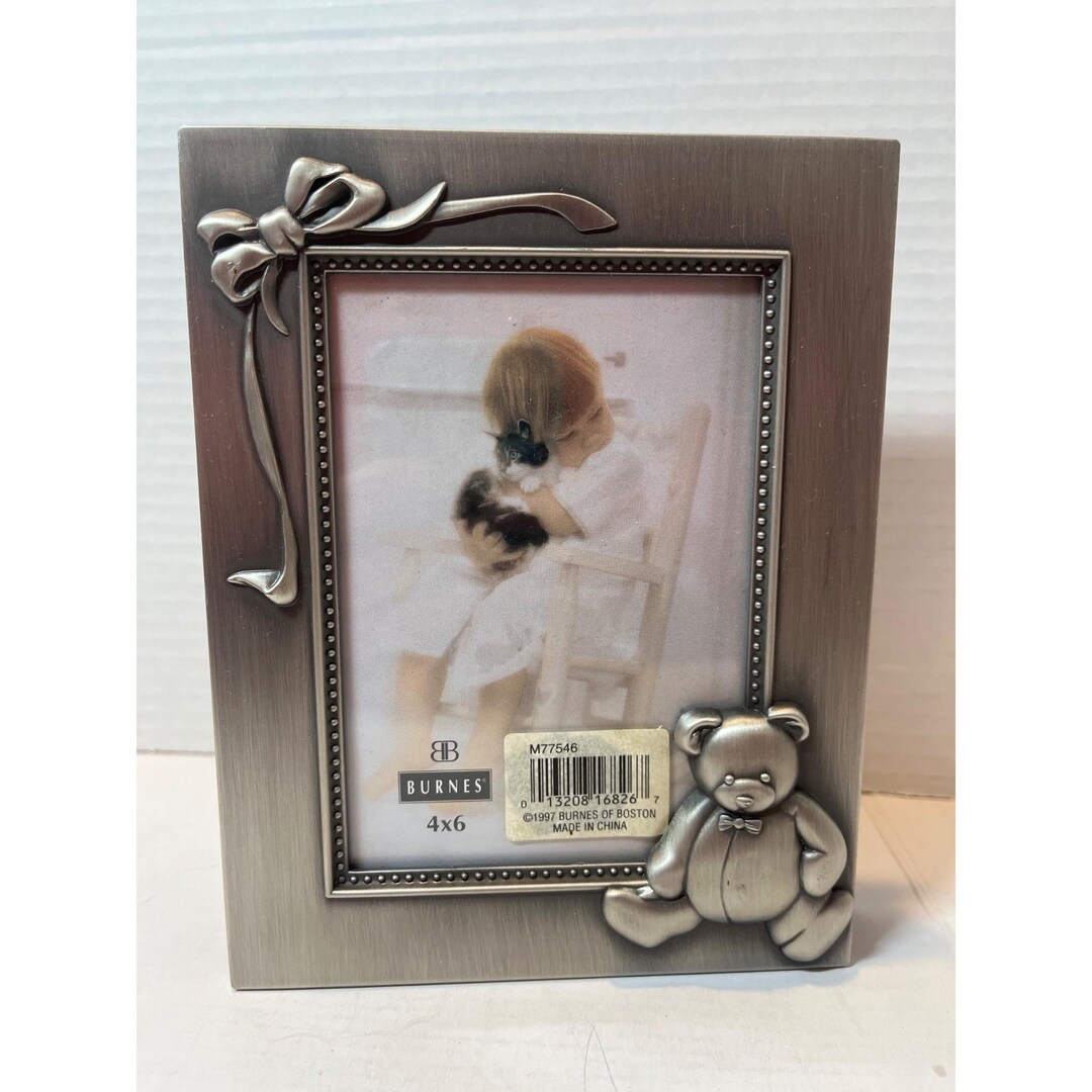 Burnes of Boston 4X6 Pewter Teddy Bear Picture Frame With Bow Accent ...