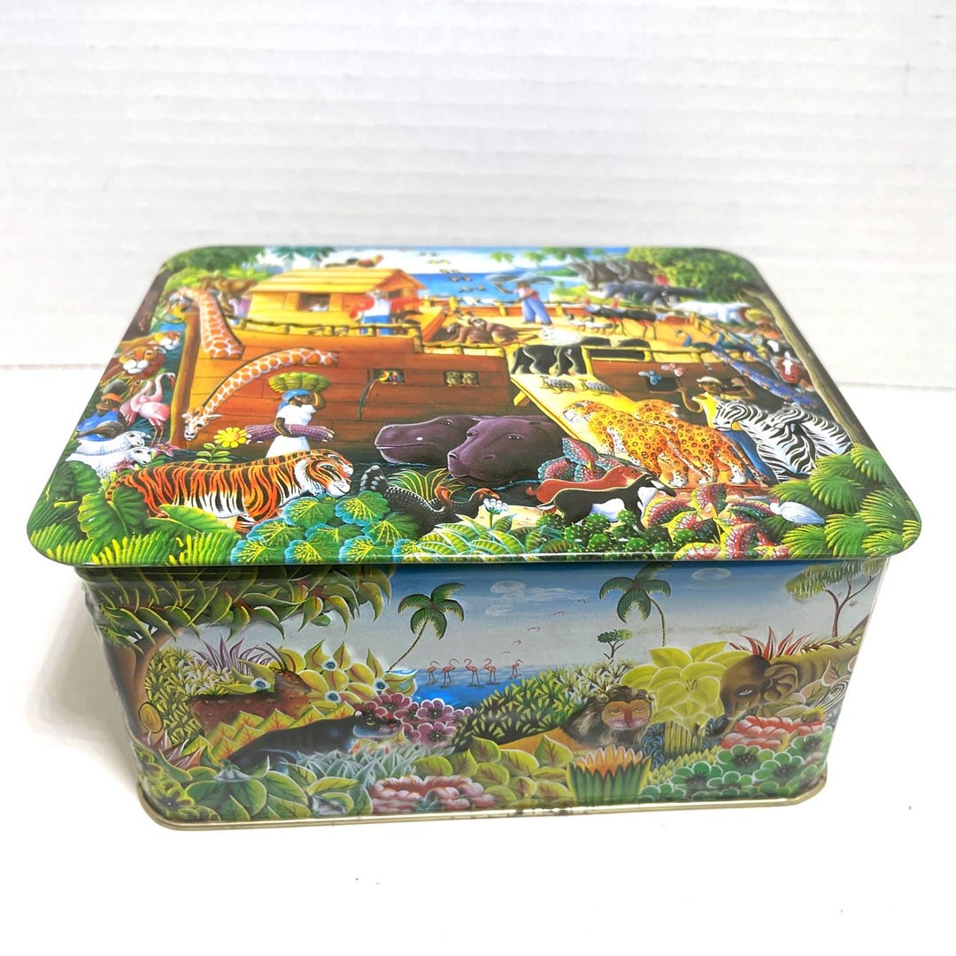 Colorful Noahs Ark Themed Metal Tin Box With Vibrant Animal ...
