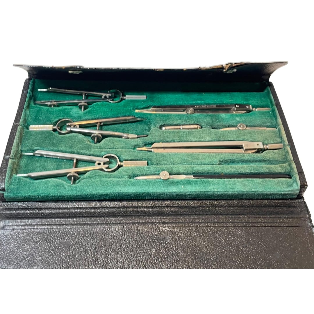 Vintage Drafting Compass Set in Black Faux Leather Case With Snap ...