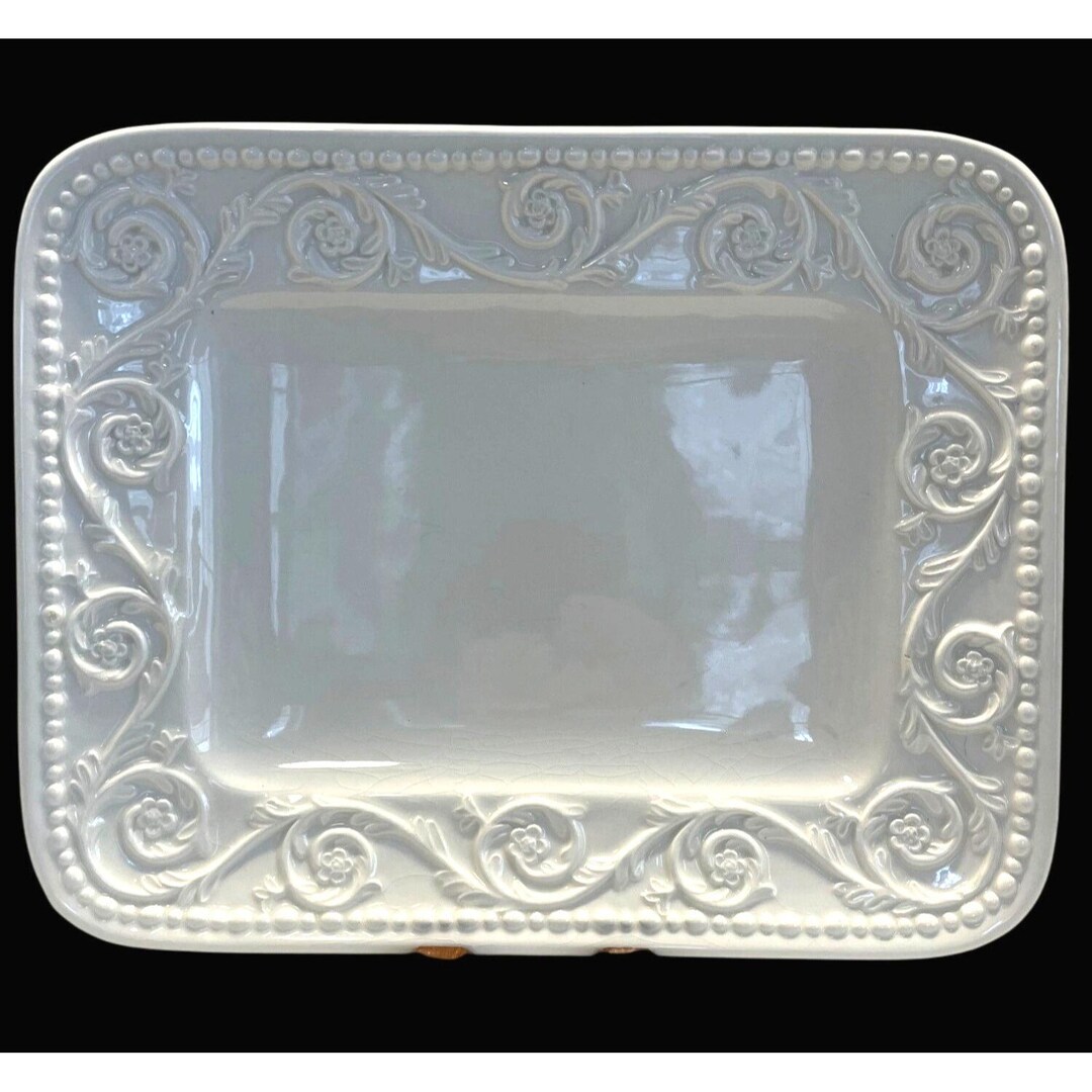 Vintage Amora Made in Italy White Ceramic Serving Platter With Embossed ...