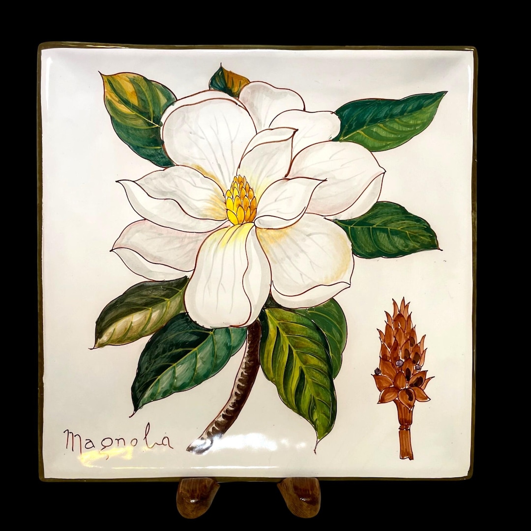 Hand-painted Ceramic Magnolia Tile Wall Art From Italy - Etsy