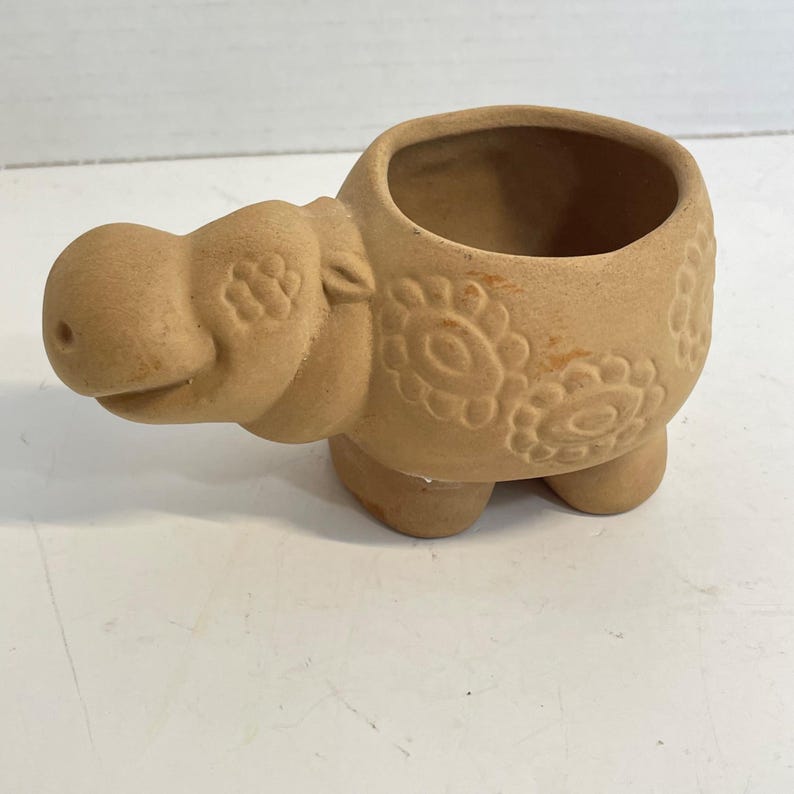 Vintage Ceramic Hippy Hippo Planter With Floral Embossed Design - Etsy