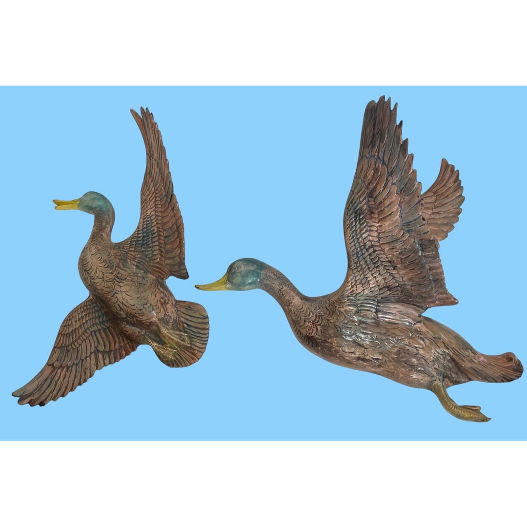 Vintage Atlantic Mold Flying Duck Wall Plaques Set of 2 Hand-painted ...