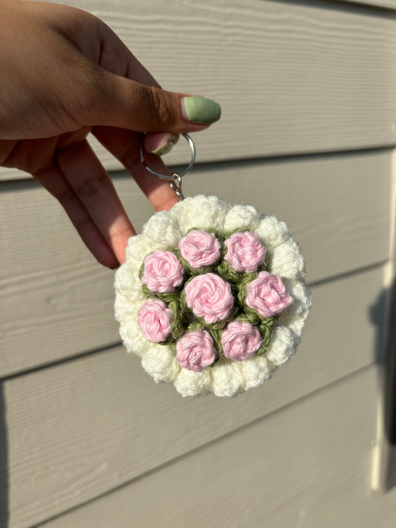 Crochet Mini Rose Boquet Keychain/ Flower Keychain, Crochet Keychain ...