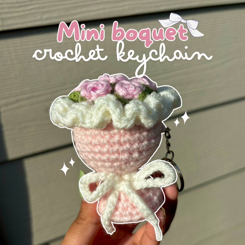 Crochet Mini Rose Boquet Keychain/ Flower Keychain, Crochet Keychain ...