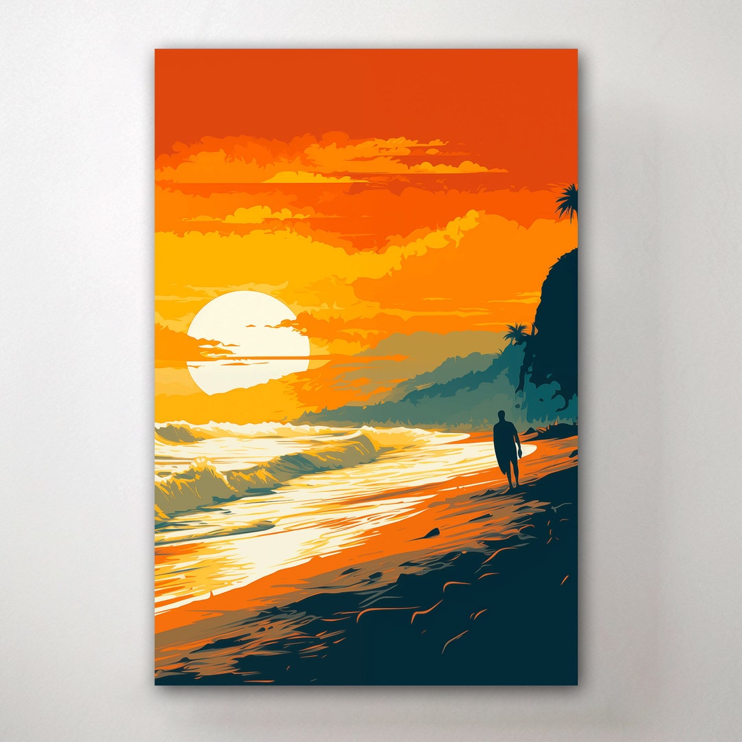 Surf Art Canvas - Beach Sunset Print - Set of 3 Wall Decor - Surfer ...