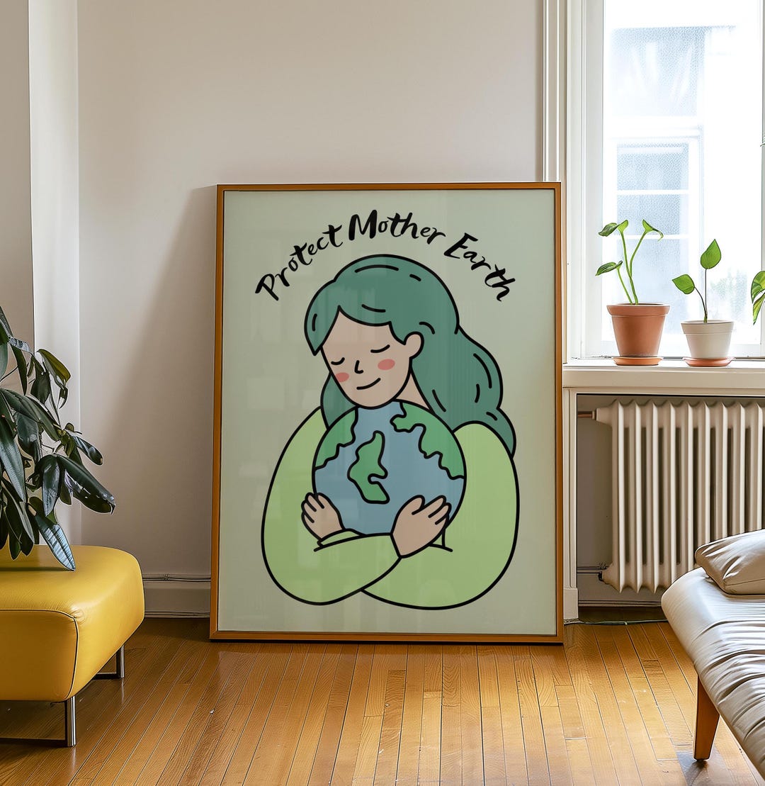 Protect Mother Earth Wall Art Print, Earth Print, Green and Blue ...