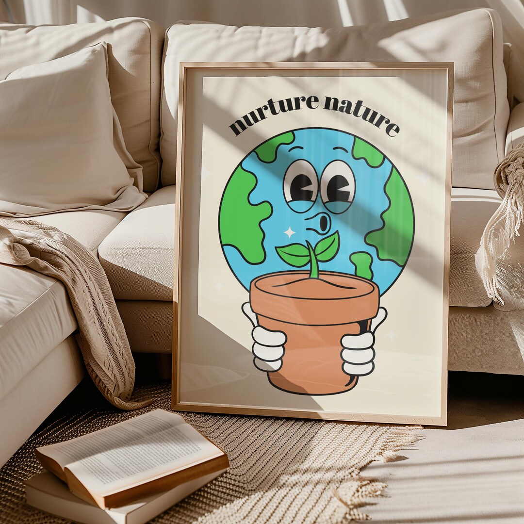 Nurture Nature Earth Wall Art, Environmental Awareness Poster, Earth ...