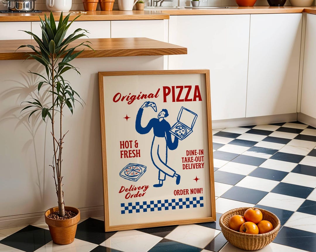 Pizza Box Wall Art - Retro Pizza Print - Funny Kitchen Decor - Pizzeria ...
