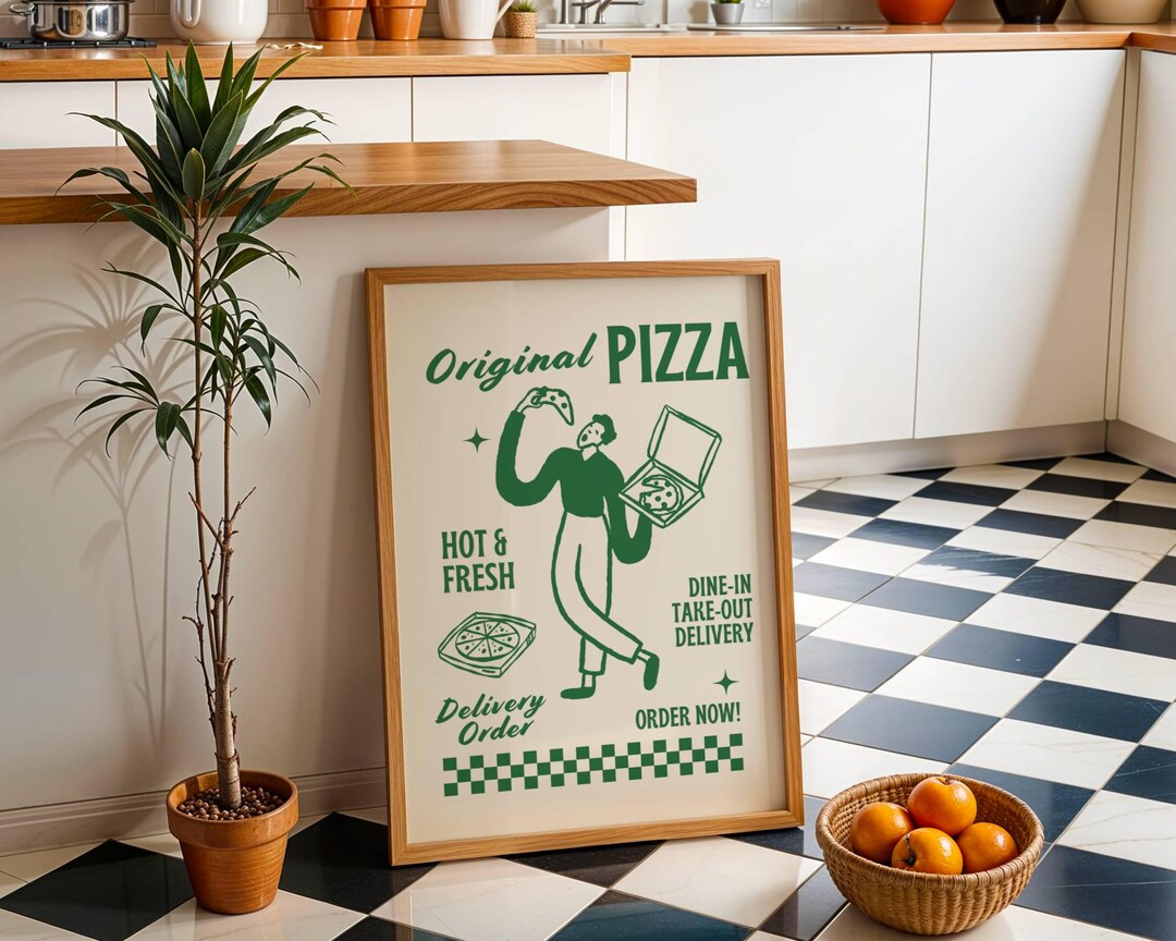 Pizza Box Wall Art Retro Pizza Print Funny Kitchen Decor Pizzeria ...