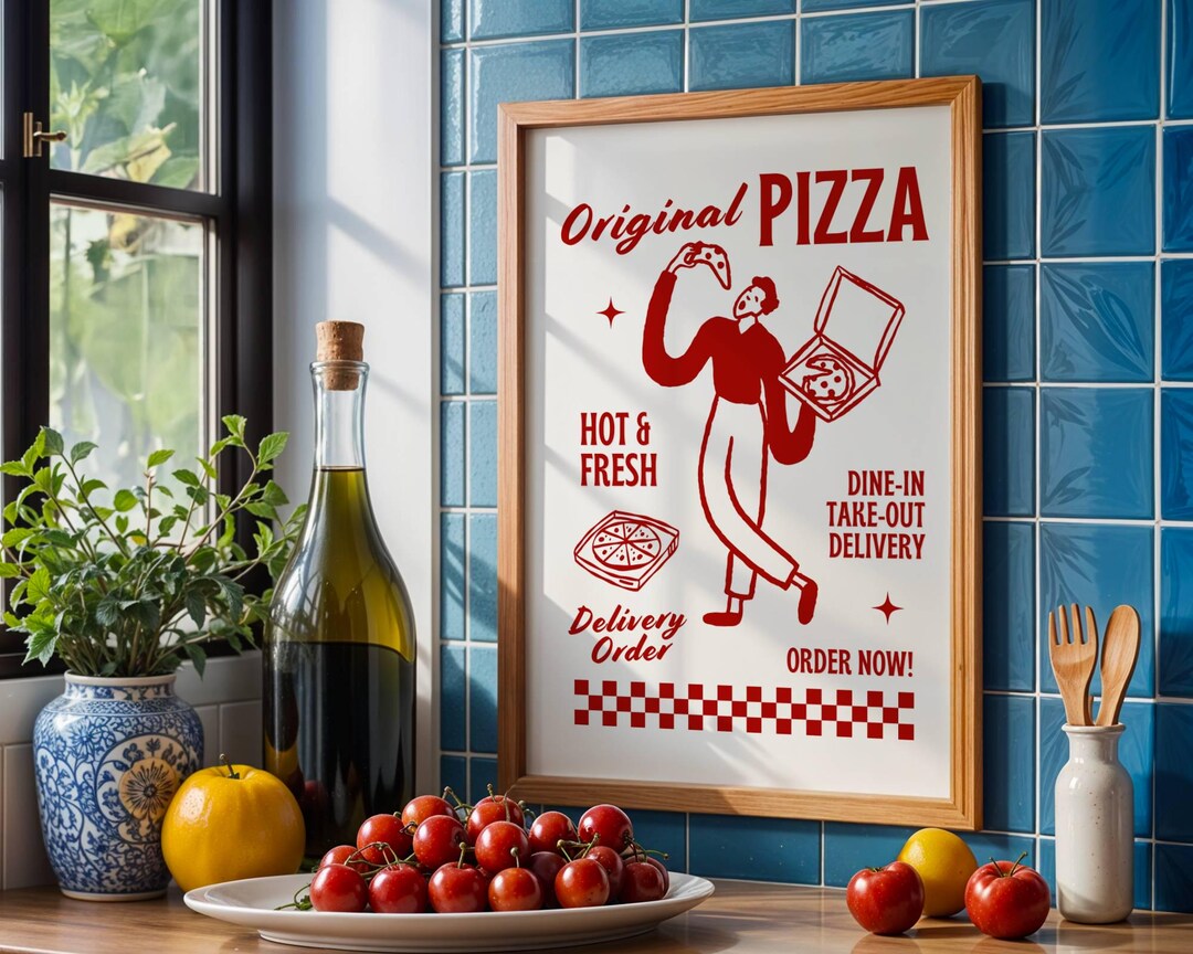 Pizza Box Wall Art - Retro Pizza Print - Funny Kitchen Decor - Pizzeria ...