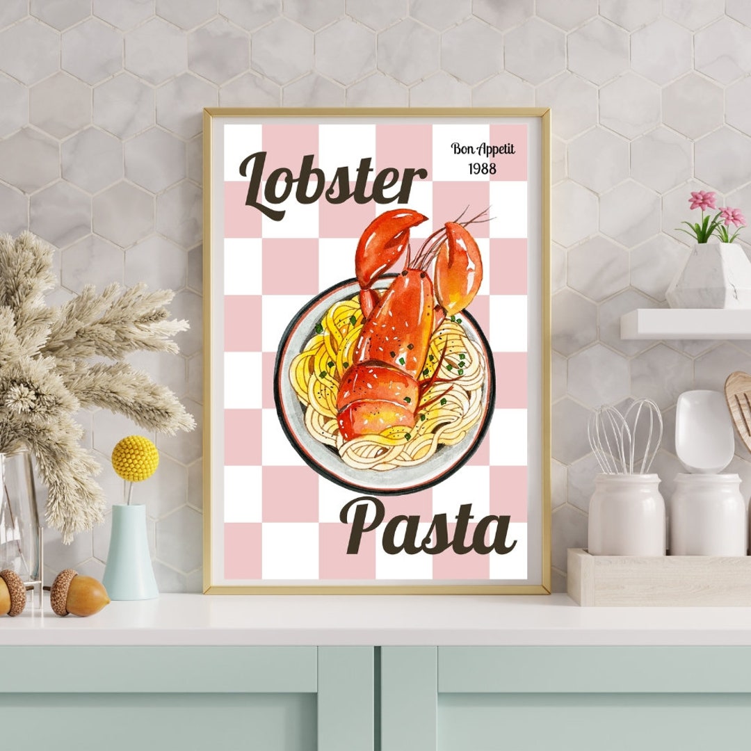 Lobster Pasta Wall Art, Seafood Wall Print, Kitchen Decor, Food Lover ...