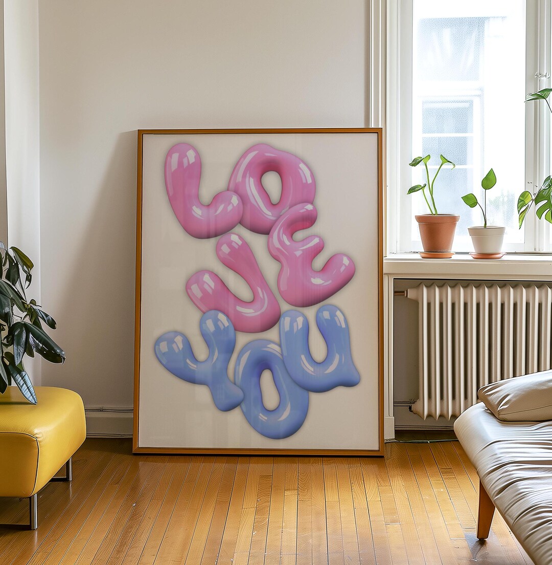 Love You Wall Art Print, Falling Balloons Print, Colorful Poster ...