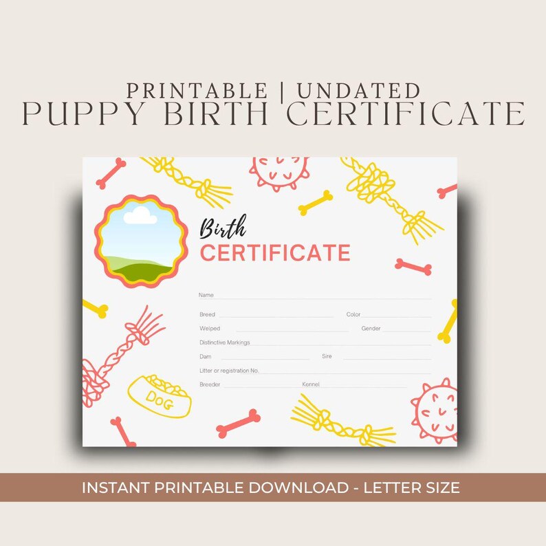 Colorful Puppy Birth Certificate - Etsy