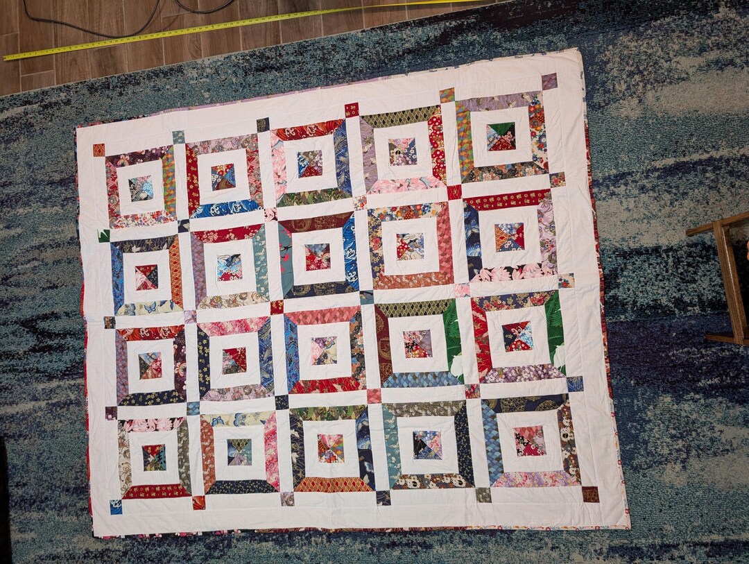 Japanese Print Throw Quilt, Boxes in Boxes Design (62"x75") - Etsy