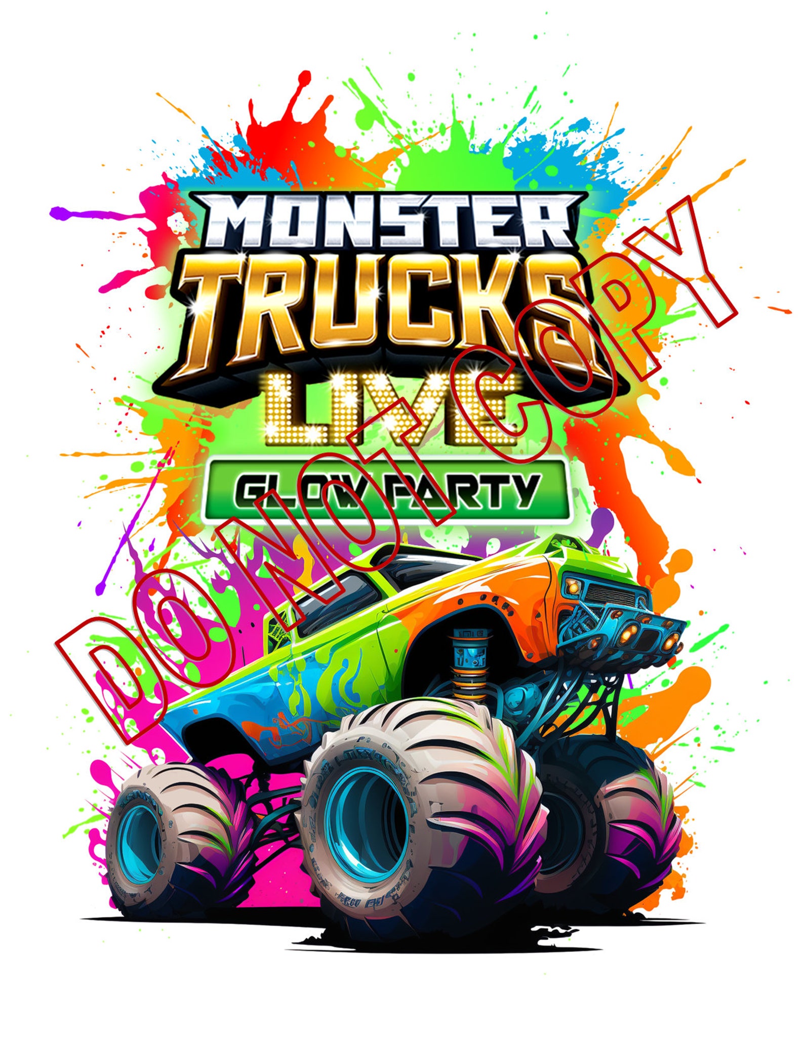 Monster Truck Glow Party Hotwhees Monsterjam PNG, Colorful Splatter ...