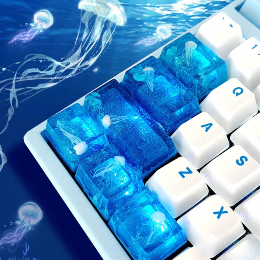 JELLYFISH Spacebar Artisan Keycaps, Ocean Foam Resin Keycap, Mechanical ...