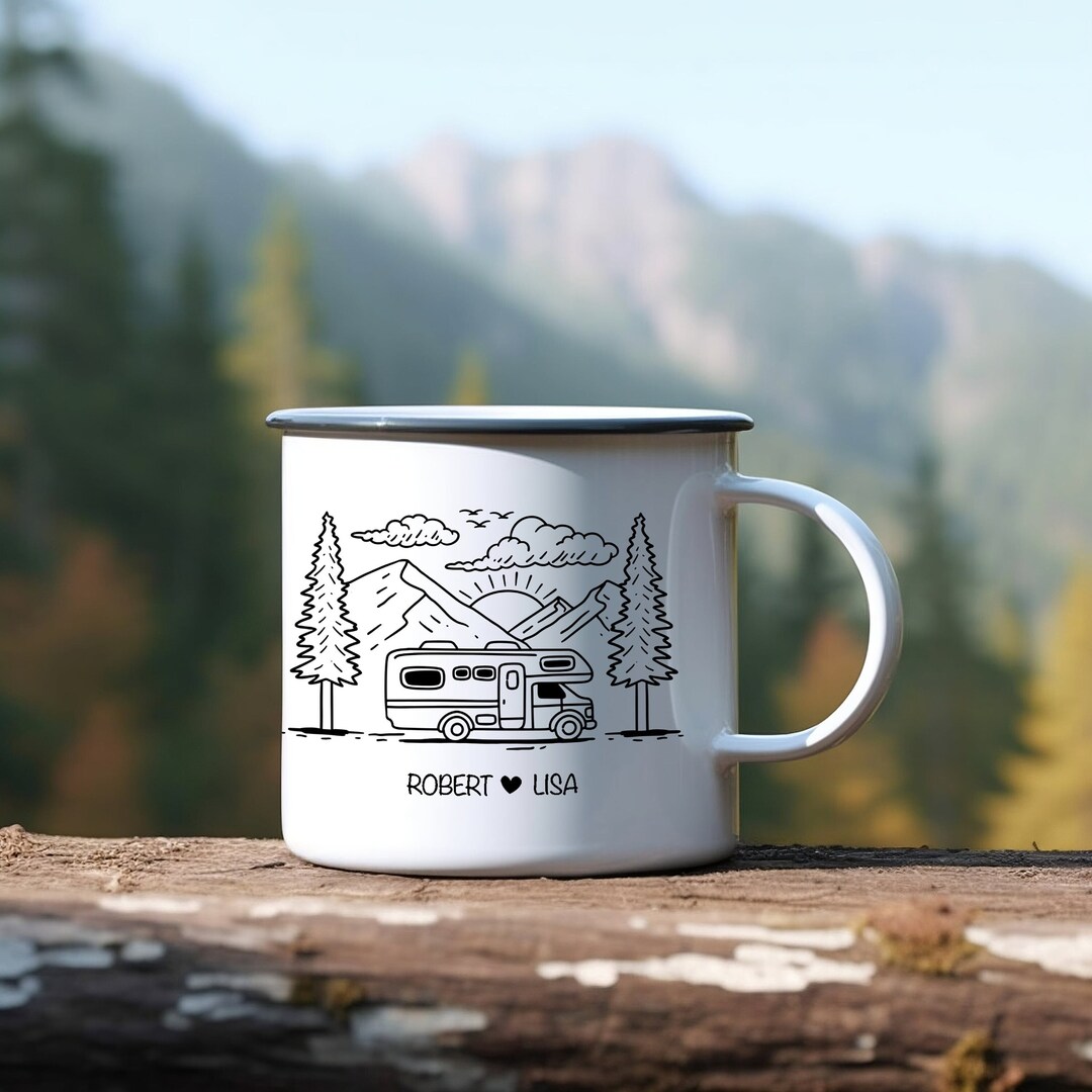 Personalized Campervan Enamel Camp Mug | Motorhome Gift | His Hers ...