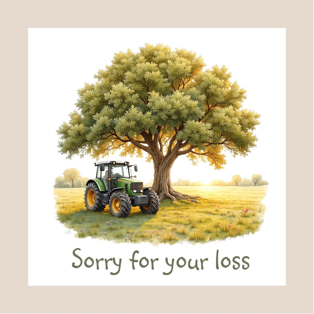 Personalised Sympathy Card – Green Tractor Under a Tree at Sunset - Etsy