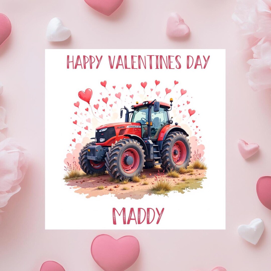Personalised Valentine’s Day Tractor Card – Farming Valentine Card With ...