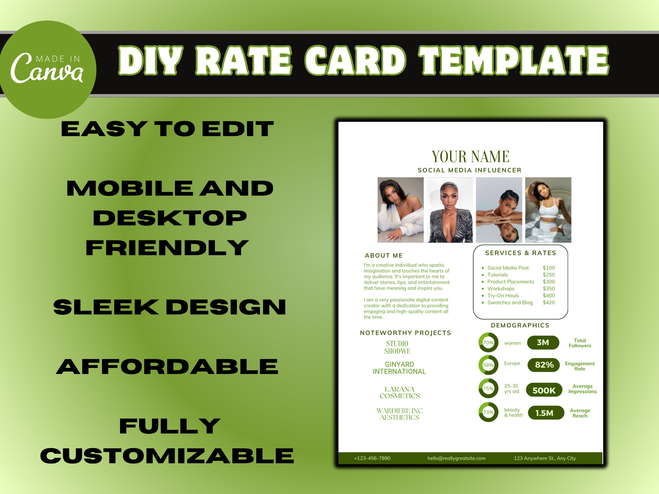 Influencer Rate Card Template Content Creator Rate Card Rate Sheet for ...