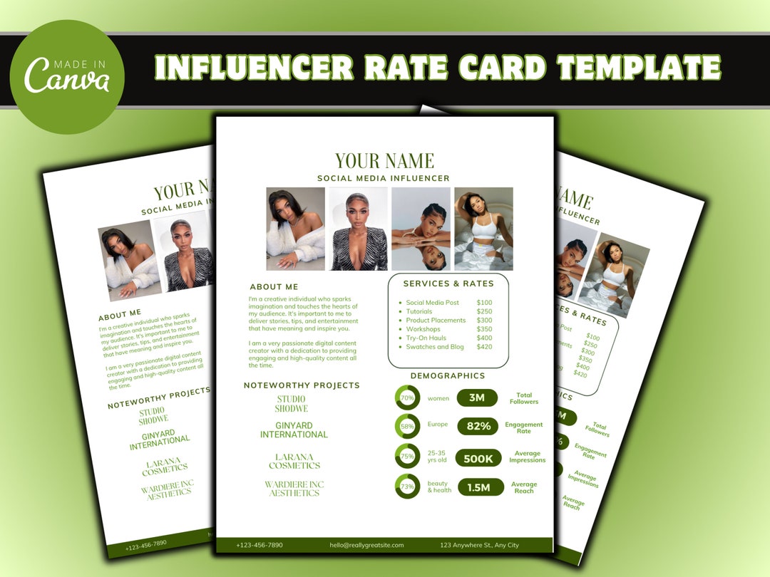 Influencer Rate Card Template Content Creator Rate Card Rate Sheet for ...