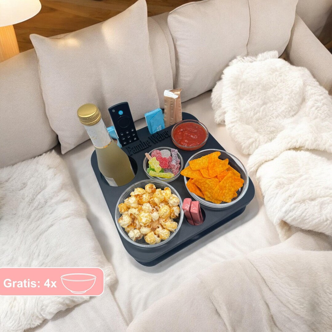 Personalized Couch Bar With 4 Glass Bowls | Couch Snack Bar | Couch ...