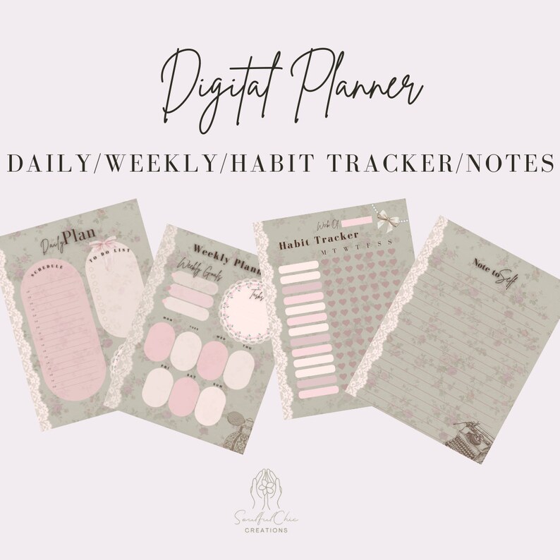 Coquette Digital Daily Weekly Planner Vintage Feminine Inspired ...