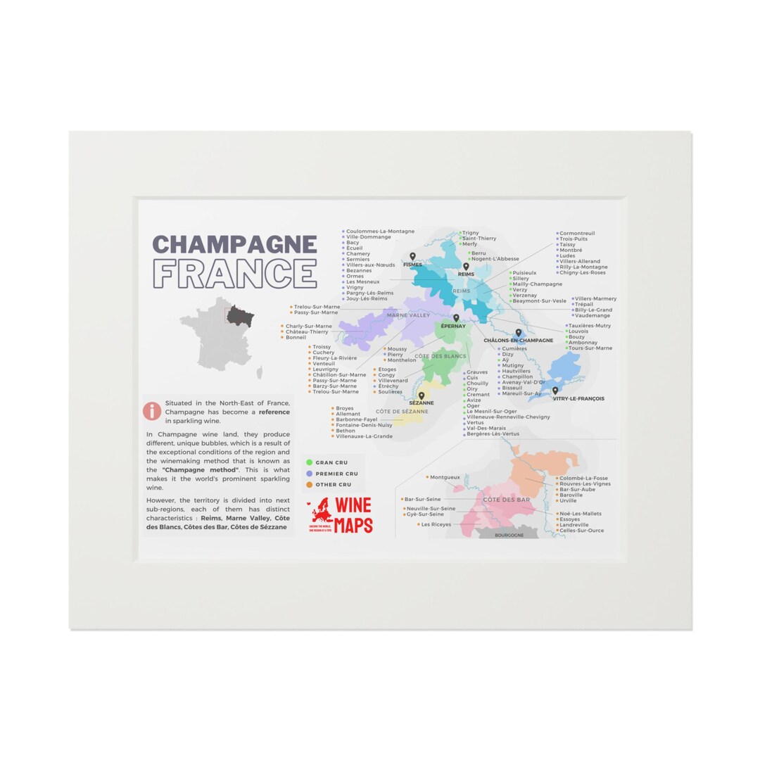 Champagne Wine Region Map - Etsy