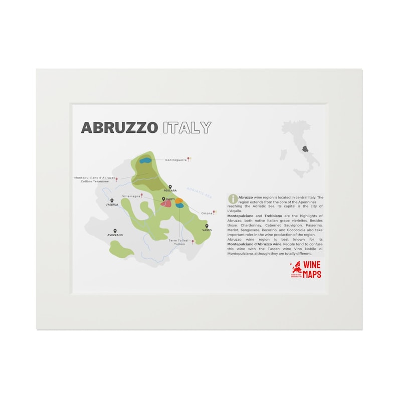 Abruzzo Wine Region Map - Etsy