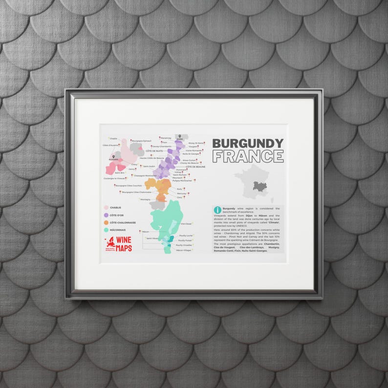 Burgundy Wine Region Map - Etsy