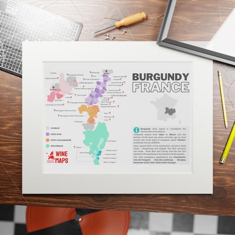 Burgundy Wine Region Map - Etsy
