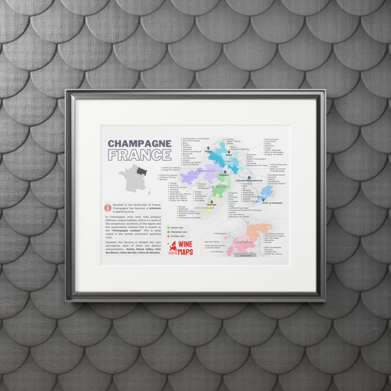 Champagne Wine Region Map - Etsy