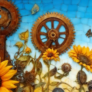 Wall Art Steampunk Decor Sunflower, Gift for Her Him Room Decor Geared ...