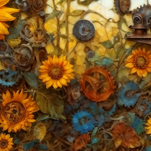 Wall Art Steampunk Decor Sunflower, Gift for Her Him Room Decor Geared ...