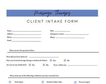 Massage Therapy Client Intake Form - Etsy