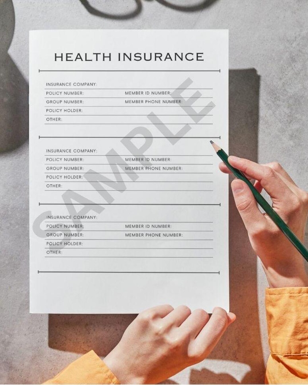 Health Insurance Information Printable Sheet - Etsy