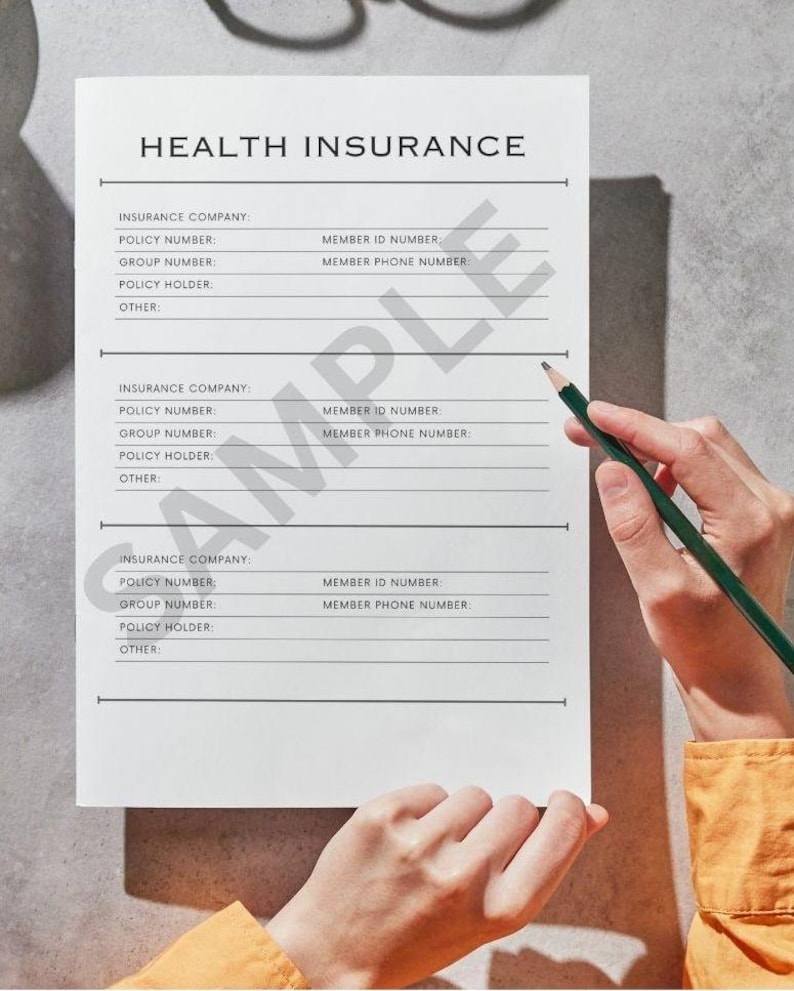 Health Insurance Information Printable Sheet - Etsy