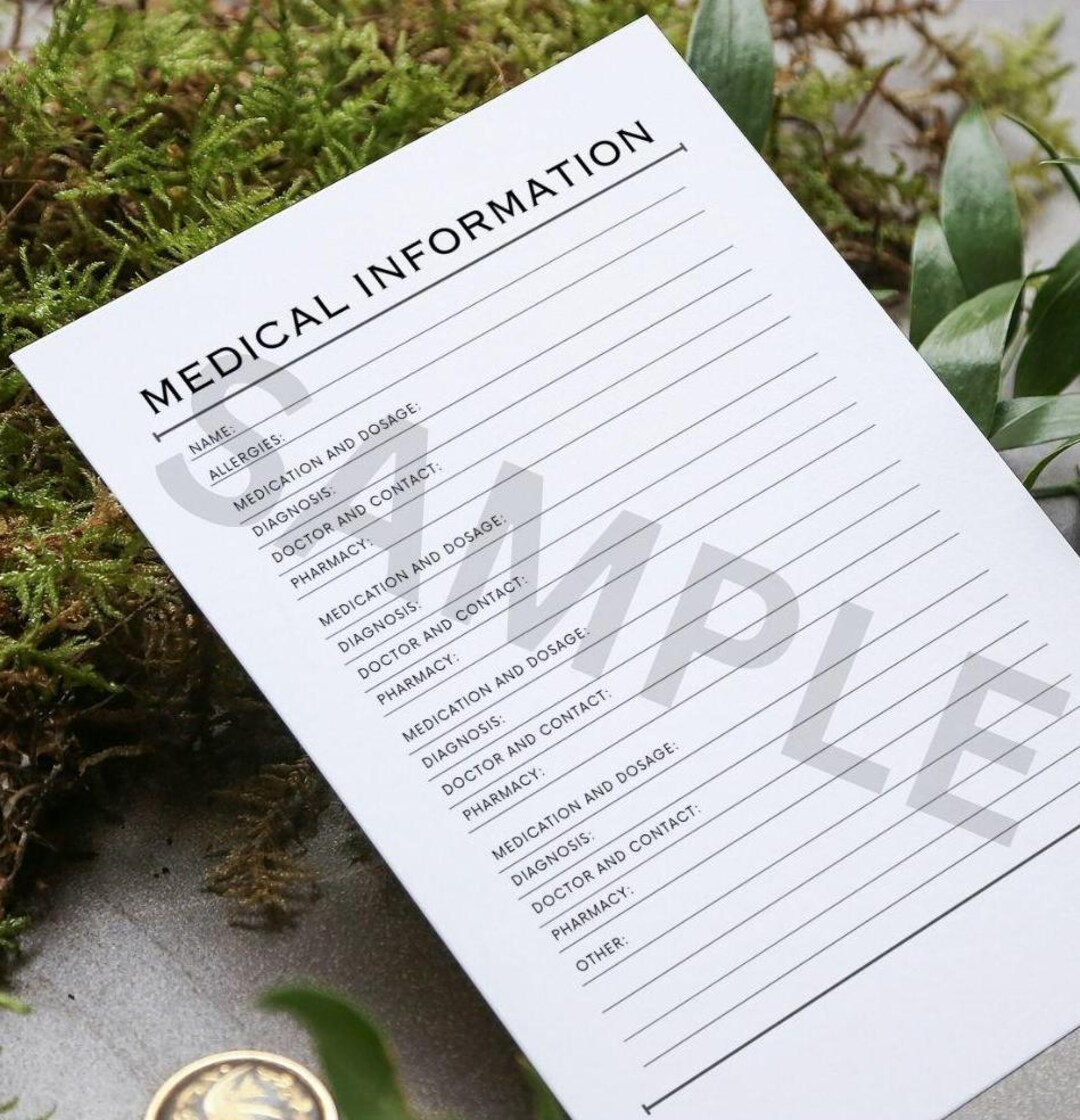 Medical Information Printable Sheet - Etsy